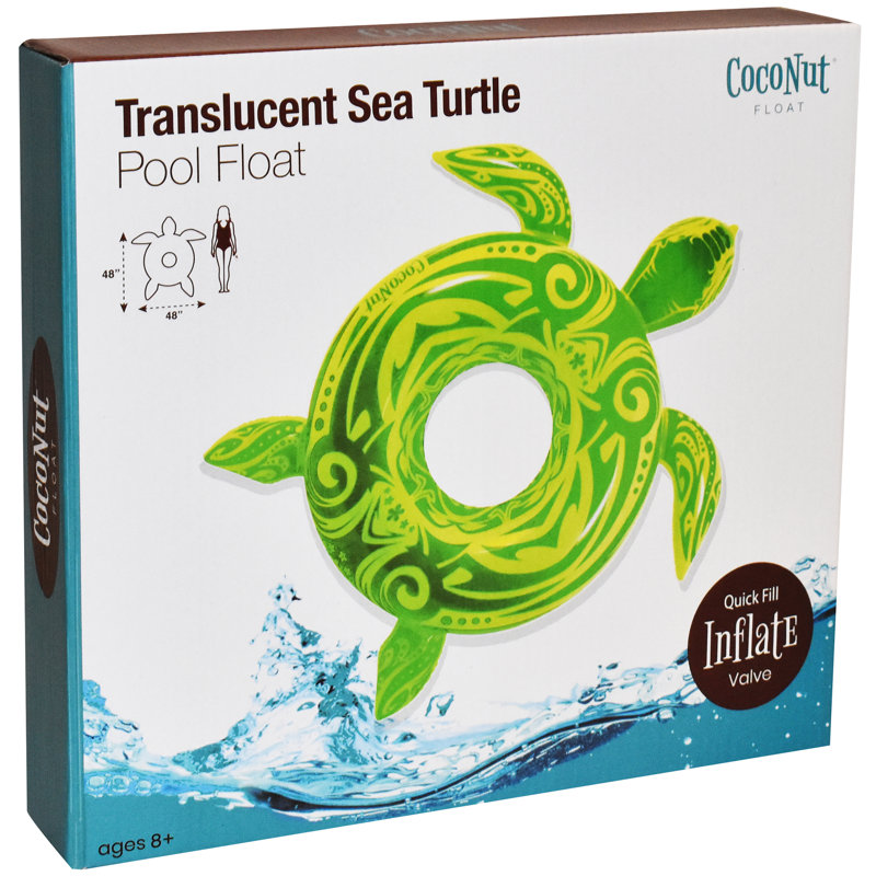 CocoNut Float Coconut Outdoor: Green Translucent Sea Turtle - 48" Pool Float, Inflatable Ring ...